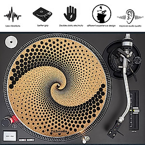 TazStudio Premium slipmat - Cork Turntable Mat for Better Sound Support on Vinyl LP Record Player - Cork mat Original Art Design - Psychedelic Geometric Dots Art (4mm Thick)-m3