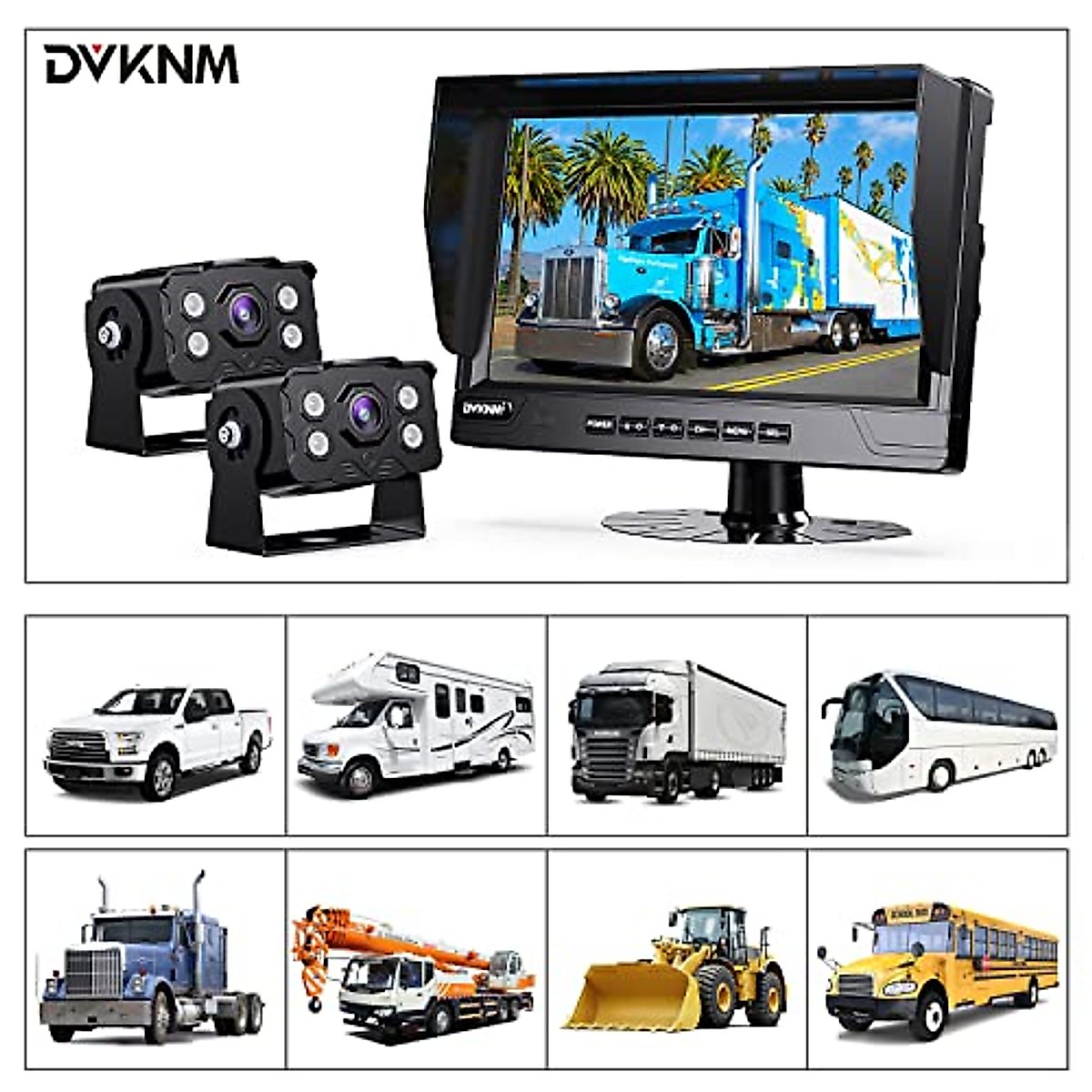 DVKNM RV Backup Camera System 9" AHD IPS Dual Split Monitor 1080P HD Rear View Camera DVR Loop Recording IP69 Waterproof Night Vision for Car RV Trailer Truck Bus Semi etc. (TH102)
