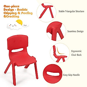 Costzon Kids Table and Chair Set, 6 Pcs Stackable Chairs, 47 x 23.5 Inch Rectangular Plastic Activity Table Set for Children Reading Drawing Playing Snack Time, Toddler School Furniture (Red)