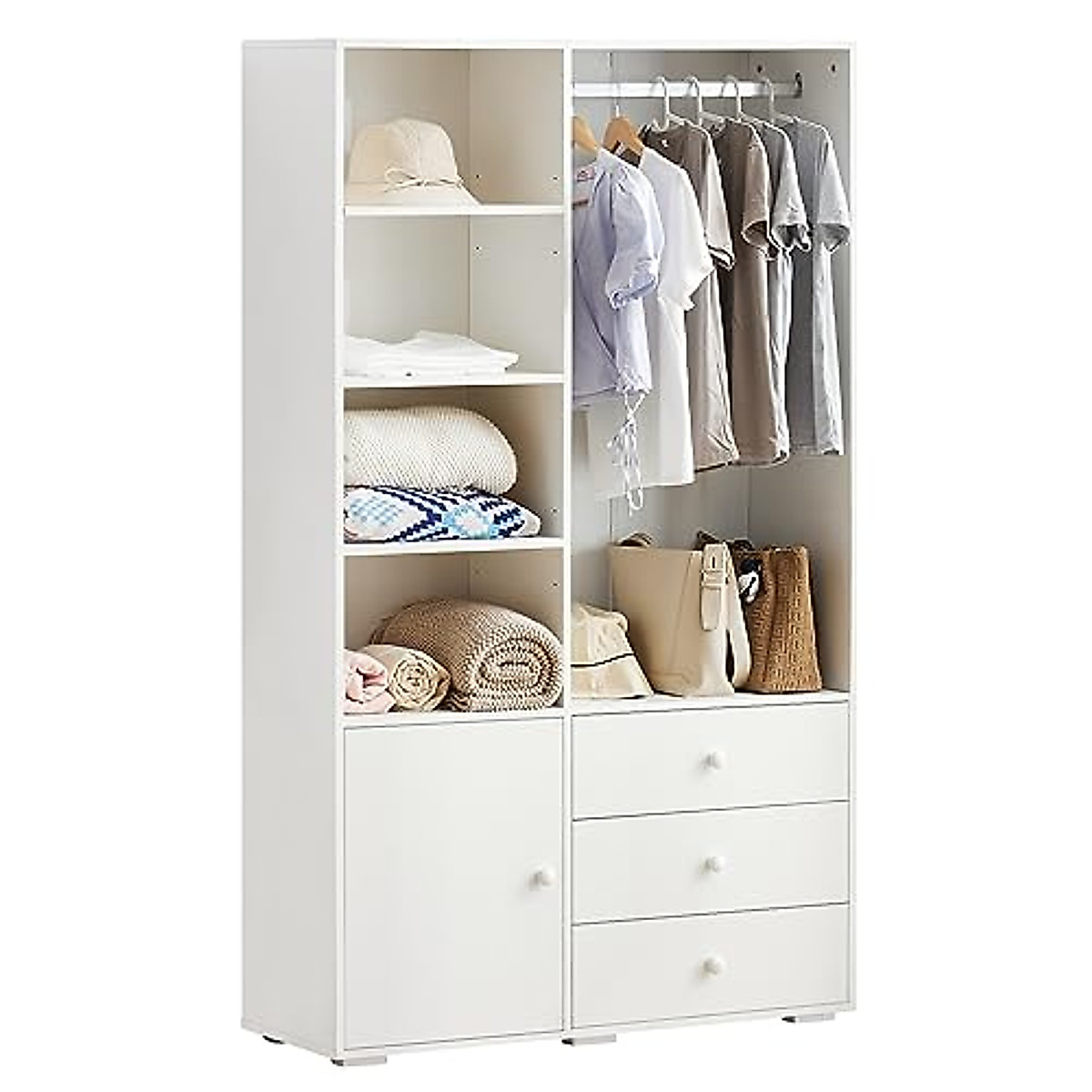 UDeuxff Bedroom Armoire，Wardrobe Armoire Closet, Drawers and Shelves, Handles, Hanging Rod, for Bedroom ，White (A)