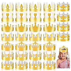 MGZTTHW Gold Paper Crowns, 32pcs Birthday King Crowns, Paper Prince Princess Crown Foil Party Crown Hat Cap for School Classroom Baby Shower Birthday Party Supplies