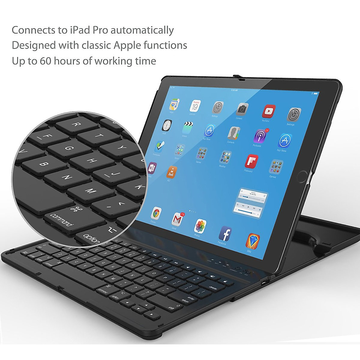 ProCase Keyboard Case for 1st & 2nd Generation iPad Pro 12.9 2017 2015, iPad Pro 12.9 Tablet Wireless Keyboard Case for iPad Pro 12.9" (2nd & 1st Gen)- Black