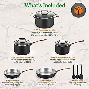 NutriChef 11 Pcs. Stylish Kitchen Set w/Modern Cookware Design Non-Stick Kitchenware Pots & Pans, Small & Medium Skillet Fry Pans w/Golden Handles, NCONYX