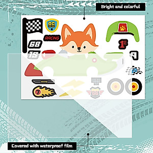 Ireer 36 Sheets Car Stickers for Kids Make Your Own Car Stickers, 6 Styles Cartoon Racing Car Stickers for Race Car Themed Birthday Party Supplies Rewards Toy Art Craft Activities