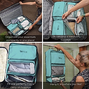 Artos Hanging Portable Luggage Suitcase Carry On Closet Shelving Organizer w/Hooks| for Travel, Camper, RV |Packing Cube(Turquoise)