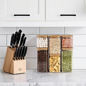 ComSaf Airtight Glass Storage Canister with Bamboo Lid (22oz/37oz/50oz) Set of 6, Clear Food Storage Container Kitchen Pantry Storage Jar for Flour Cereal Sugar Tea Coffee Beans Snacks, Square