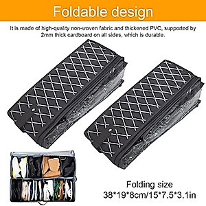 Under Bed Shoe Storage Organizer Fits Large Capacity Shoes Jumbo Slots Underbed Shoe Rack Bin Container Clear Window Lid ,Men Sneakers,Women High Heels,Short Boots Set of 2 Fits 20 Pairs (Black )