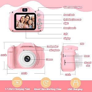 Mgaolo Kids Camera Toys for 3-12 Years Old Boys Girls Children,Portable Child Digital Video Camera with Silicone Cover, Christmas Birthday Gifts for Toddler Age 3 4 5 6 7 8 9 (Pink)