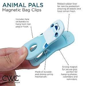 COOK WITH COLOR Cute Magnetic Bag Clips - 10 Pc. Set of Chip Clips and Snack Clips with Printed Designs- Kitchen and Food Bag Clips for Airtight Seal for Food Storage (Animal Pals)