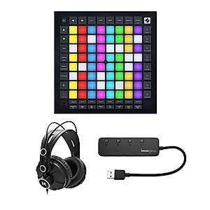 Novation Launchpad Pro MK3 Bundle with Over-Ear Headphones and 3.0 4 Port USB Hub (3 Items)