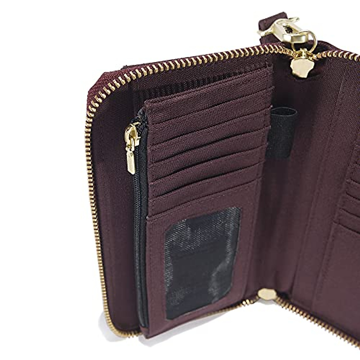Carhartt Rugged Canvas Wallets for Women, Available in Multiple Styles & Colors, Nylon Duck Lay-Flat Clutch (Deep Wine), One Size