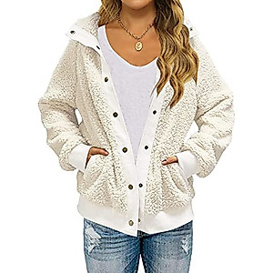MEROKEETY Womens Winter Long Sleeve Button Sherpa Jacket Coat Casual Warm Fleece
