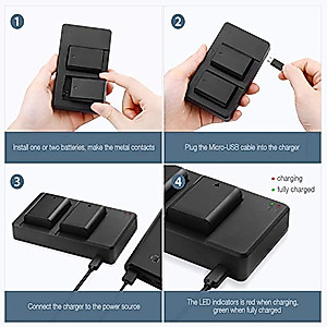 NP-FW50 Battery 2 Packs 1500mAh Rechargable Li-ion Batteries and Dual Charger for Sony A6500, A6400, A6300, A6000, A7, A7II, A7RII, A7SII, A7S, A7S2, A7R, A7R2, A55, A5100, RX10, RX10II