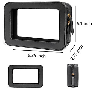 FFpaw Clear Makeup Bag Organizer, TSA Approved Portable Travel Toiletry Bag Clear Cosmetic Bag Case Small Make Up Bag Mini Makeup Pouch for Purse Car Essentials for Women Men (Black)