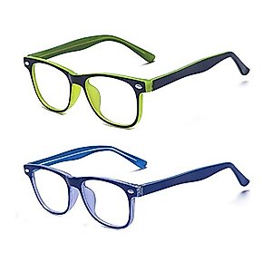 Outray 2 Pack Kids Computer Blue Light Blocking Glasses for Boys and Gilrs Age 3-12 Anti Eyestrain (Set Green+Blue, 46)
