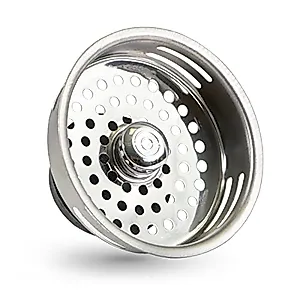 Highcraft 9843 Stainless Steel Kitchen Sink Strainer Basket-Replacement for Standard Drains (3-1/2 Inch) -Universal Style Rubber Stopper