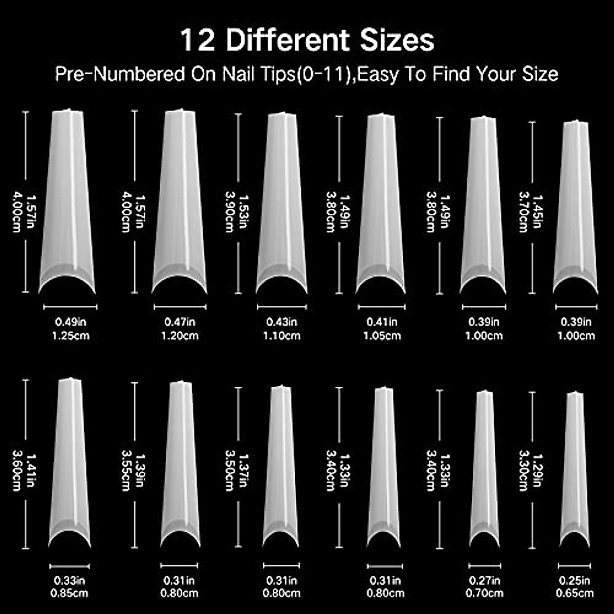 TOEDO 240pcs Extra Long Coffin Nail Tips 12 Sizes Artificial XXL Long Ballerina False Nail Tip with Box for Nail Salon and Home DIY