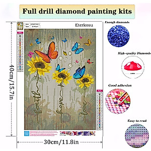 Psinzmk5D Diamond Painting Kits for Adults Sunflowers - DIY Butterfly Diamond Art Paint with Diamonds Round Full Drill Diamond Dots Painting for Adults Beginners Inspirational Gem Art Pictures Art
