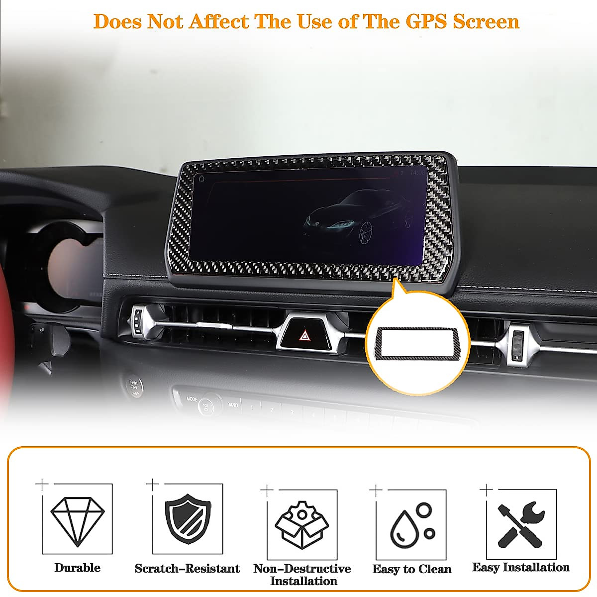 Soft Carbon Fiber GPS Screen Frame Fit for Toyota Supra GR A90 A91 MK5 2019-2024 Navigation Screen Trim Sticker, Center Display Frame Trim Cover Decoration, 1 PCS (Black)