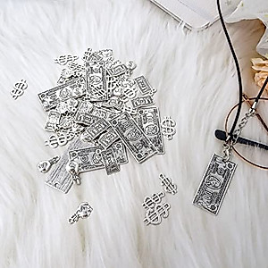 Honbay 60PCS Alloy Dollar Sign Charms Pendant Money Bag 100 Dollars Bill Pendants for Earrings Bracelet Necklace Jewelry Making (6 Style)
