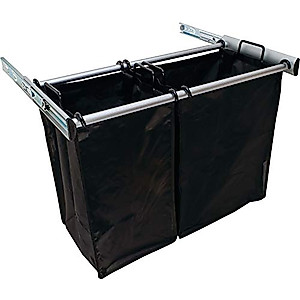 TAG Hardware Full Extension Pullout Laundry Hamper with Removable Bag(s) Matt Aluminum (30" Width - 1 removable large and 1 small bag)