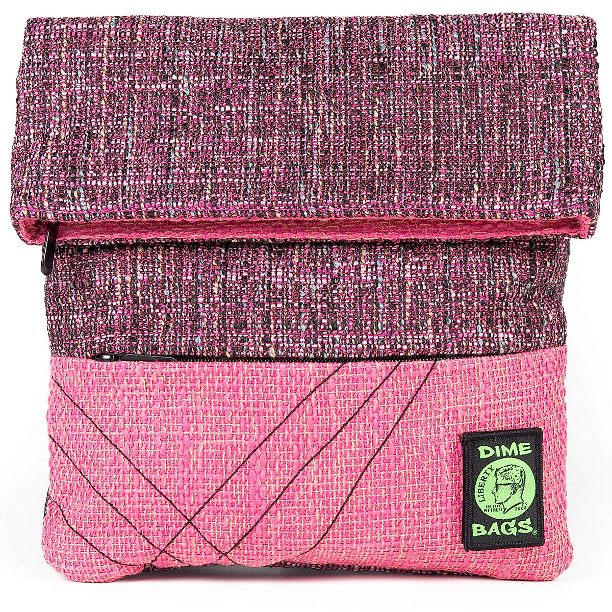 DIME BAGS Large Multi-Purpose Bag | Cross Body Hemp Purse with Adjustable Strap & Included (Large, Static Pink)