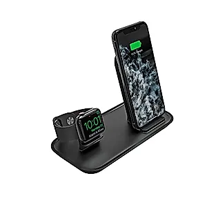 mophie 2-in-1 Wireless Charging Stand - MFI Certified Charger Pad for iPhone and Apple Watch with Additional USB Port for Airpods