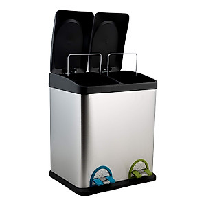Organize It All Dual Compartment Step-On 8-Gallon (30 liter) Recycling Trash Can, Stainless Steel
