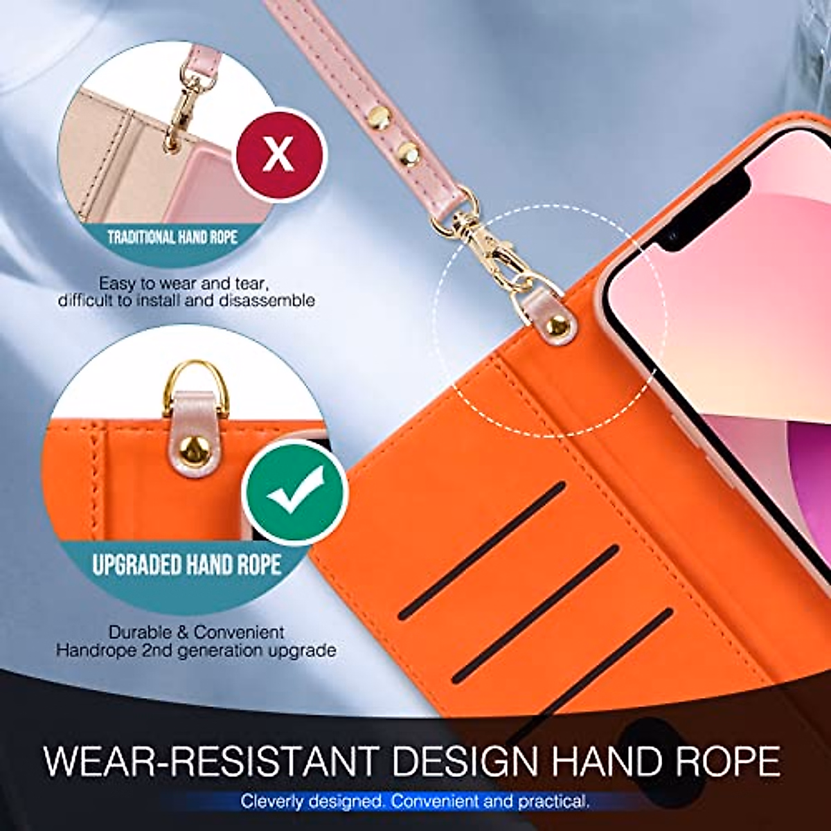 FYY Compatible with iPhone 13 Case, [Kickstand Feature] Luxury PU Leather Wallet Case Flip Folio Cover with [Card Slots] and [Note Pockets] Case for iPhone 13 5G 6.1" Rose Gold