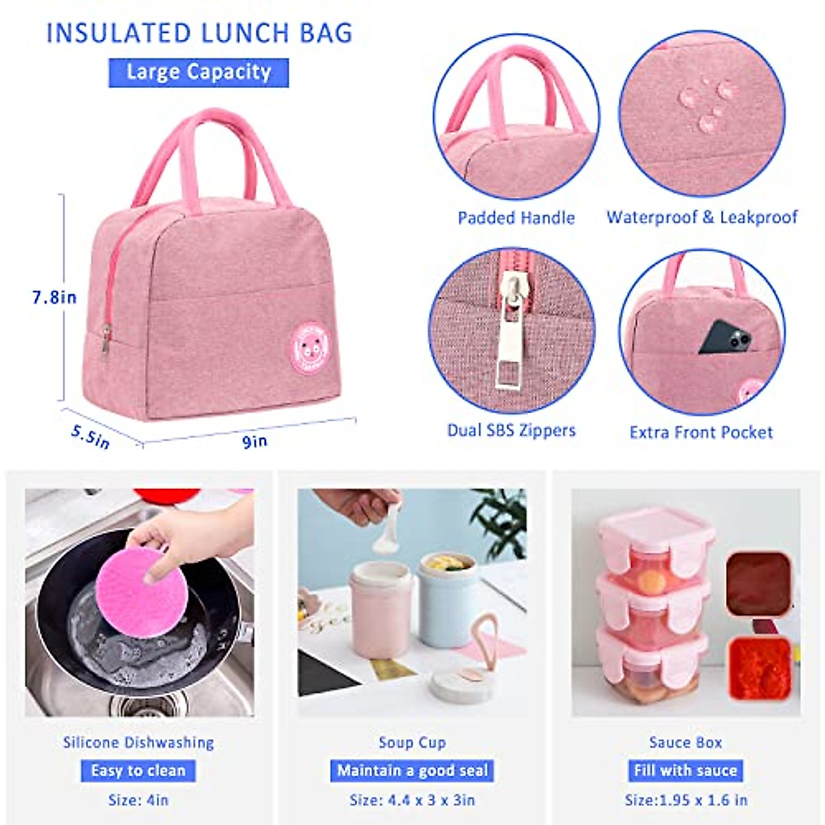 JSVSLTD 28pcs Bento Lunch Box Kit, 3 Layer Stackable Leakproof Lunch Container for Office Work Picnic (Pink)