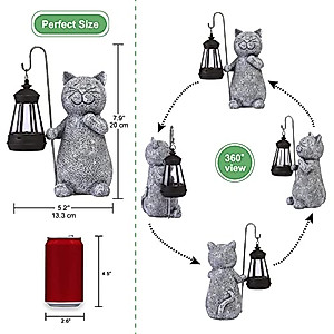 Qeeman Solar Garden Statue Cat Figurine- Garden Art with Solar Lantern, Loving Cat for Patio,Balcony,Yard, Lawn-Unique Housewarming Gift for Garden Mom Grandma