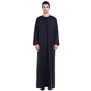 Stand Solid Arab Men's Color Robe Collar Muslim Middle Muslim Clothes Hijab Dress for Women Style (Black, S)