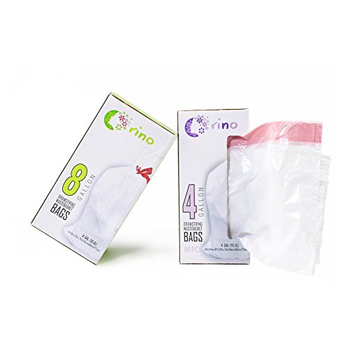 Orino Ultra Strong Small Garbage Bags for Car Bath Room and Office 4 Gallon Drawstring Can Liner 0.7 mil White Unscented 60 Count Cat Litter Trash Bag for Small Trash Bin