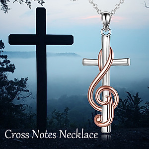 Music Gift for Women Musical Note Cross Necklace for Women Sterling Silver Conformation Jewelry Choir Gifts for Women