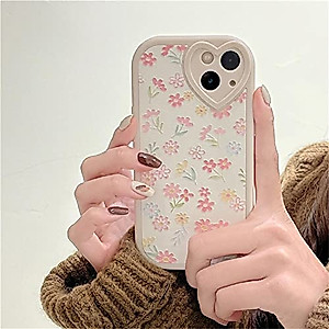 Ownest Compatible for iPhone 13 Case with Cute Flowers Floral Pattern for Women Girls Soft Silicone Love Lens Protection Case for iPhone 13 [Not Fit iPhone 13 Pro]-White