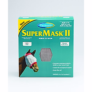 SuperMask II Fly Mask Without Ears for Foals, Full Face Coverage and Eye Protection from Insect Pests, Structured Classic Styling Mesh with Plush Trim, Foal Size