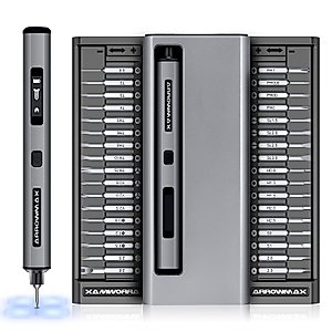 AM ARROWMAX Electric Screwdriver, Cordless Precision Screwdriver Set with 34 Magnetic Precision Bits, Smart Motion Control, IF Winning Design Tool Kit for Electronics Laptop Glasses (SES PRO) Grey