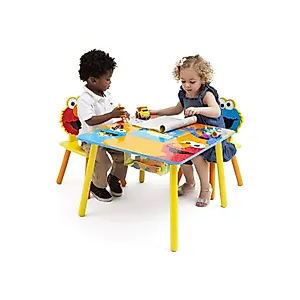 Delta Children Sesame Street Wood Kids Table and Chairs Set with Storage