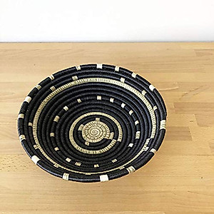 African Basket- Kigufi/Rwanda Basket/Woven Bowl/Sisal & Sweetgrass Basket/Black, White, Sweetgrass