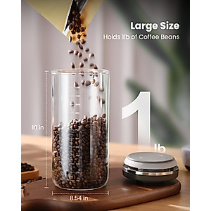 One-Press Button Coffee Canister with Airtight Lid, Borosilicate Glass Coffee Container with PP Silicone Lid, Food Storage Container for Grounds Coffee, 1lb Beans, Flour, Cereal, Sugar