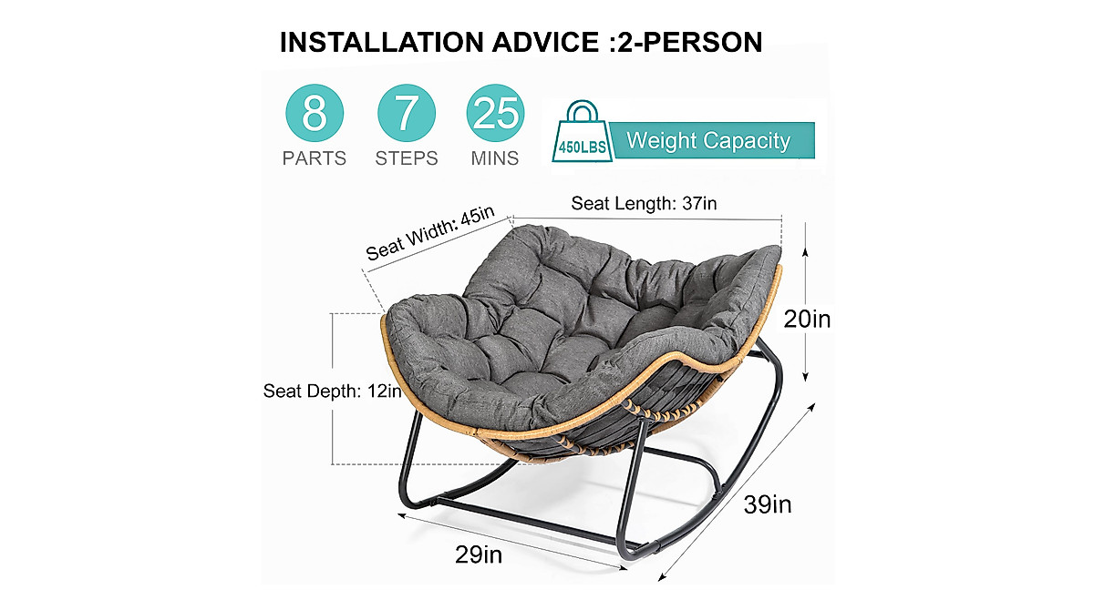 SWITTE Outdoor Rocking Chair, Patio Egg Rocking Chair, Indoor Papasan ...