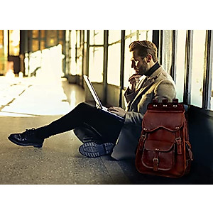 C CUERO Leather 20 Inch Backpack Rucksack Travel Laptop Large Backpack For Men And Women