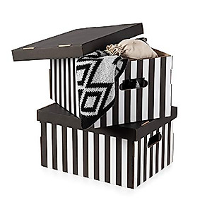 Compactor Set of 2 Storage Boxes in Corrugated Cardboard, With Handles, Stackable, Black, 40 x 31 x H. 21 cm, RAN613, Wood