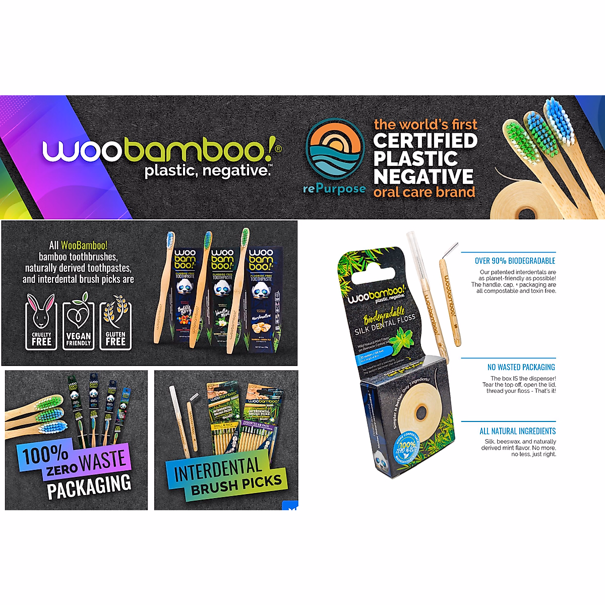 Woobamboo! Slim Soft Bamboo Eco-Friendly Toothbrush, BPA Free Nylon Bristles, Biodegradable, Compostable, Vegan (Pack of 1)