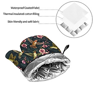 Hummingbird Flower Oven Mitts and Pot Holders Cute Heat Resistant Kitchen Set Microwave Golves and Hot Pads for Safe Cooking Baking Grilling BBQ