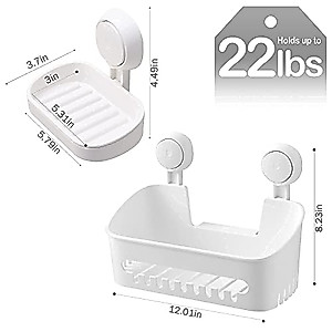 LEVERLOC Shower Caddy Suction Cup Soap Dish Suction Cup One Second Installation NO-Drilling Removable Powerful Suction Shower Caddy Suction Cup Waterproof Organizer - White