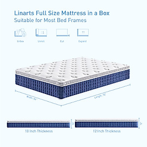 LINARTS Full Mattress, 12 Inch Full Size Hybrid Mattress in a Box with Pocket Spring & Soft Knitted Fabric for Comfort, Motion Isolation, Pressure Relief, Edge Support, Improve Sleep, Medium Firm