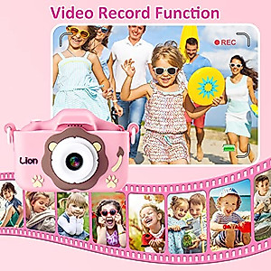 Kids Camera, 2023 Upgrade HD Selfie Kids Digital Camera, Birthday Toys for Girls Boys Age 3-12, Toddler Camera, Camera for Kid with 32GB SD Card, Toys for 3 4 5 6 7 8 Girls Boys (Pink)