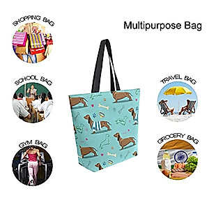 ALAZA Cute Dachshunds Puppy Dog Bone Canvas Tote Bag Large Women Casual Shoulder Bag Handbag,Shopping Grocery Cotton Bag Reusable,Multipurpose,Heavy Duty For Outdoors Weekender Travel