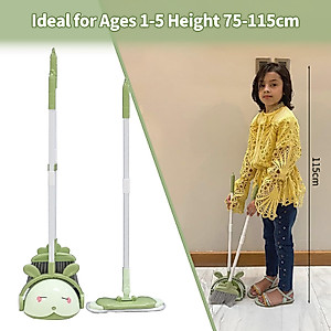 Midoneat Kids Cleaning Toy Set, Mini Child Broom, Mop and Dustpan, Little Housekeeping Helper Set,Pretend Home Cleaning Play Set for Toddler Age 1-5,6pcs (Green)